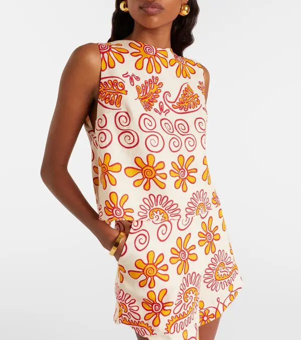 CALA DE LA CRUZ Avelino Printed Linen Top - Beige
