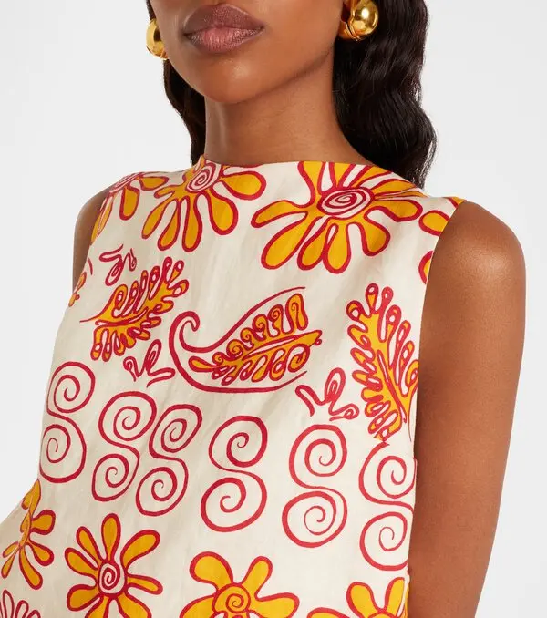 CALA DE LA CRUZ Avelino Printed Linen Top - Beige