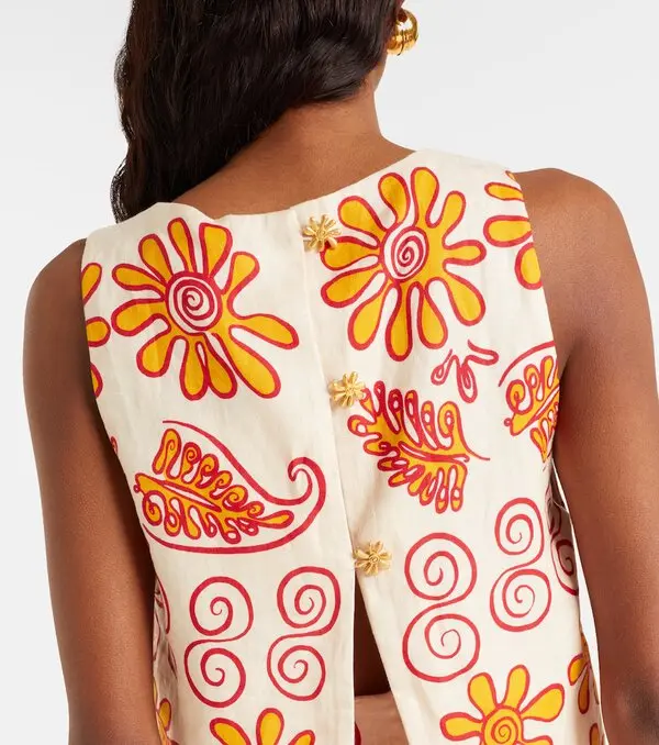 CALA DE LA CRUZ Avelino Printed Linen Top - Beige