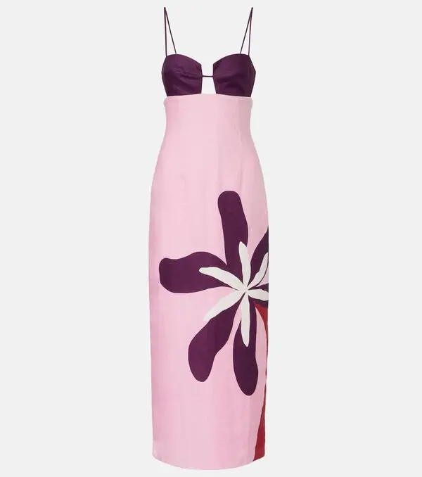 CALA DE LA CRUZ Firenze Floral Linen Midi Dress - Pink