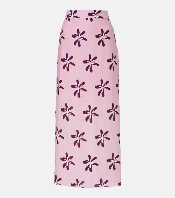 CALA DE LA CRUZ Magda Floral Linen Maxi Skirt - Pink