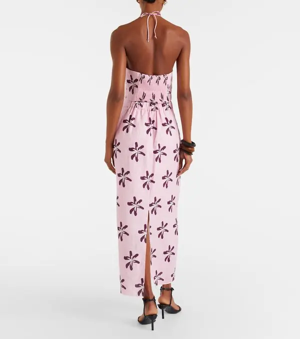 CALA DE LA CRUZ Magda Floral Linen Maxi Skirt - Pink