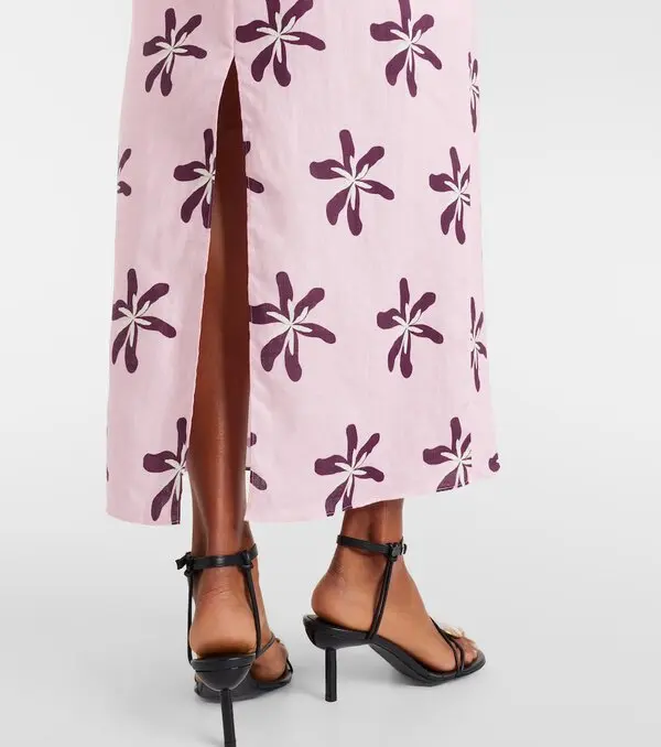 CALA DE LA CRUZ Magda Floral Linen Maxi Skirt - Pink