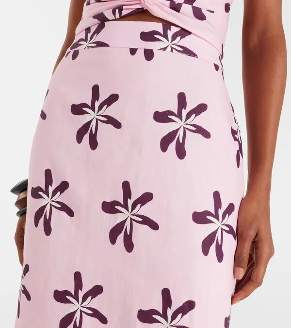 CALA DE LA CRUZ Magda Floral Linen Maxi Skirt - Pink
