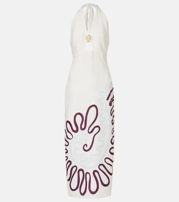 CALA DE LA CRUZ Clara Cutout Printed Linen Maxi Dress - White