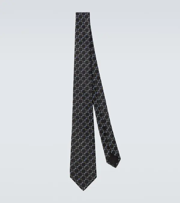 Gucci Horsebit Silk Jacquard Neck Tie - Black