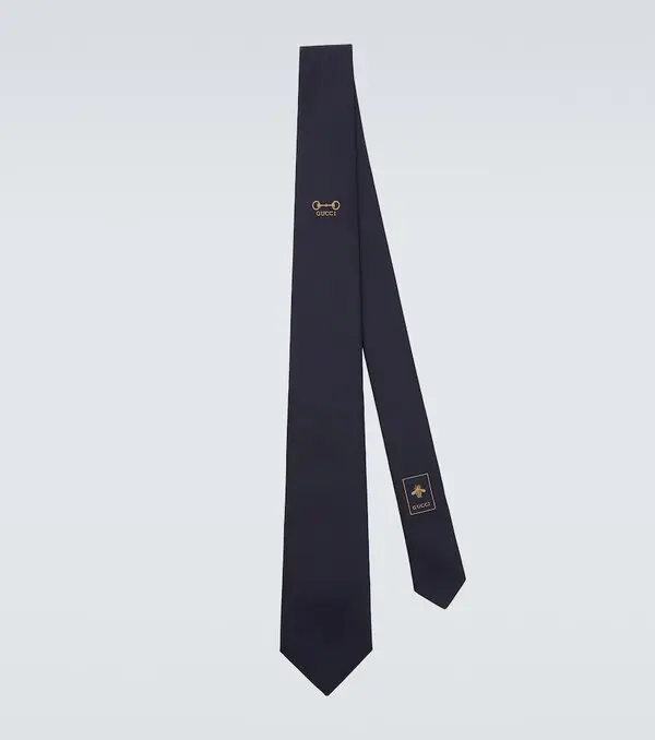 Gucci Horsebit Silk Jacquard Neck Tie - Blue