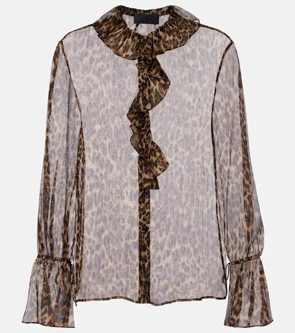 NILI LOTAN Cecily Leopard-print Silk-blend Blouse - Brown