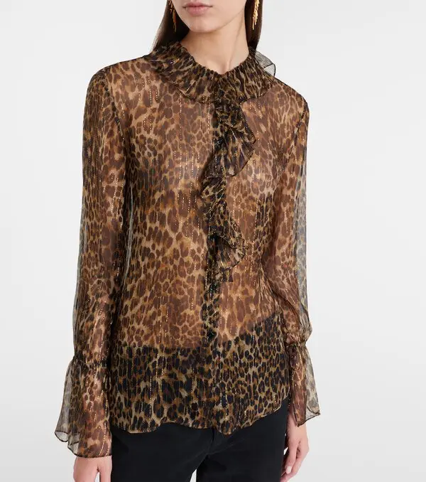 NILI LOTAN Cecily Leopard-print Silk-blend Blouse - Brown