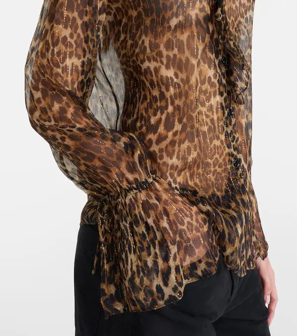 NILI LOTAN Cecily Leopard-print Silk-blend Blouse - Brown