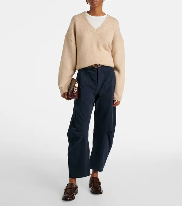 NILI LOTAN Shon Cotton Twill Barrel-leg Pants - Blue
