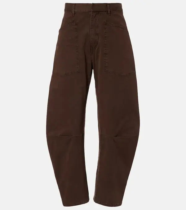NILI LOTAN Shon Cotton Twill Barrel-leg Pants - Brown