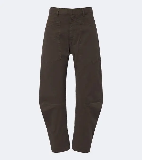 NILI LOTAN Shon Cotton Twill Barrel-leg Pants - Brown