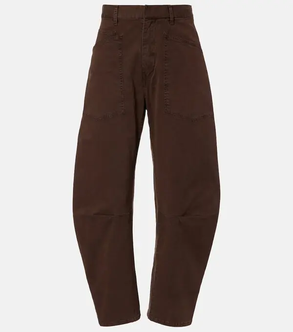NILI LOTAN Shon Cotton Twill Barrel-leg Pants - Brown