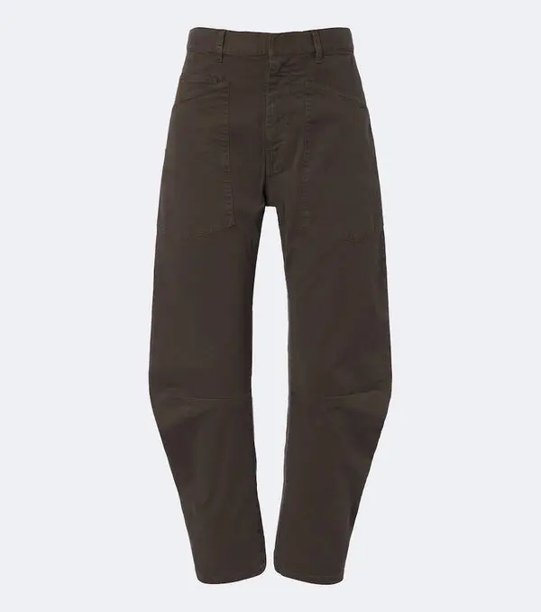 NILI LOTAN Shon Cotton Twill Barrel-leg Pants - Brown