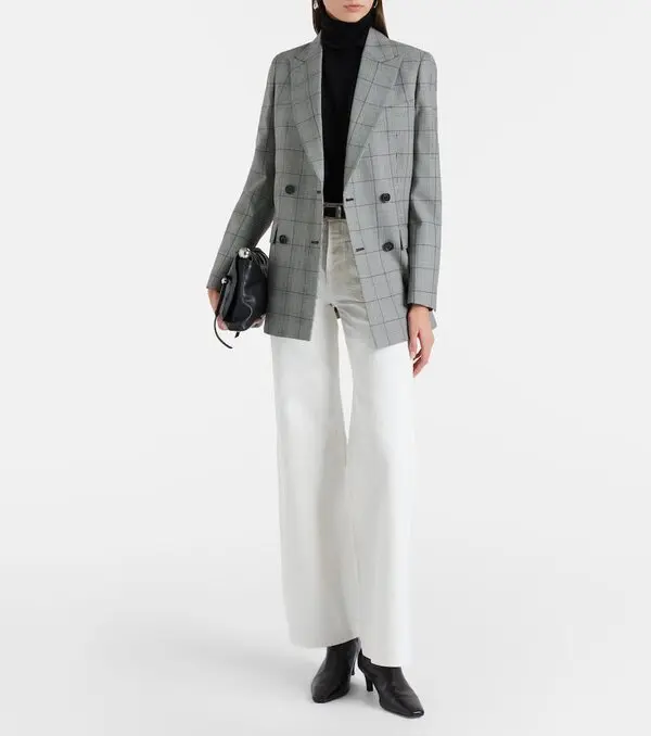 NILI LOTAN Weston Plaid Virgin Wool Blazer - Grey