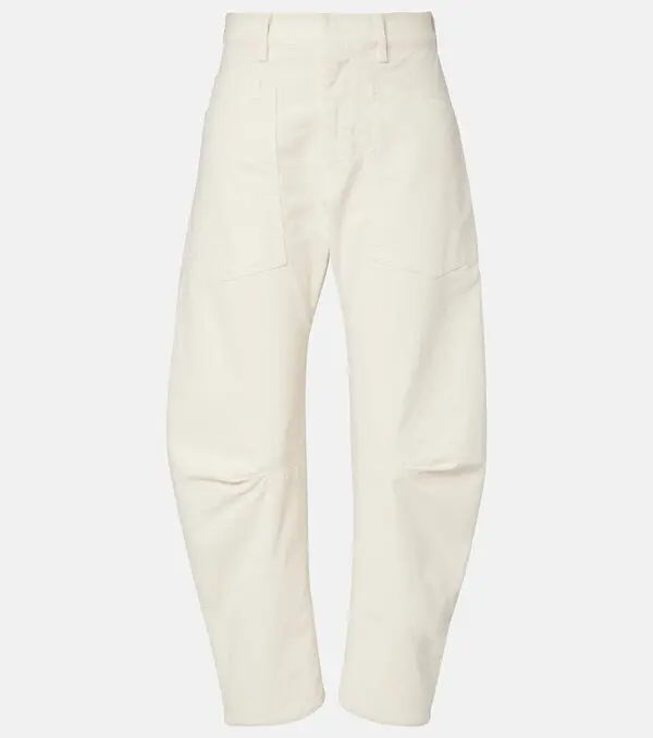 NILI LOTAN Shon Corduroy Barrel-leg Pants In Stone - White