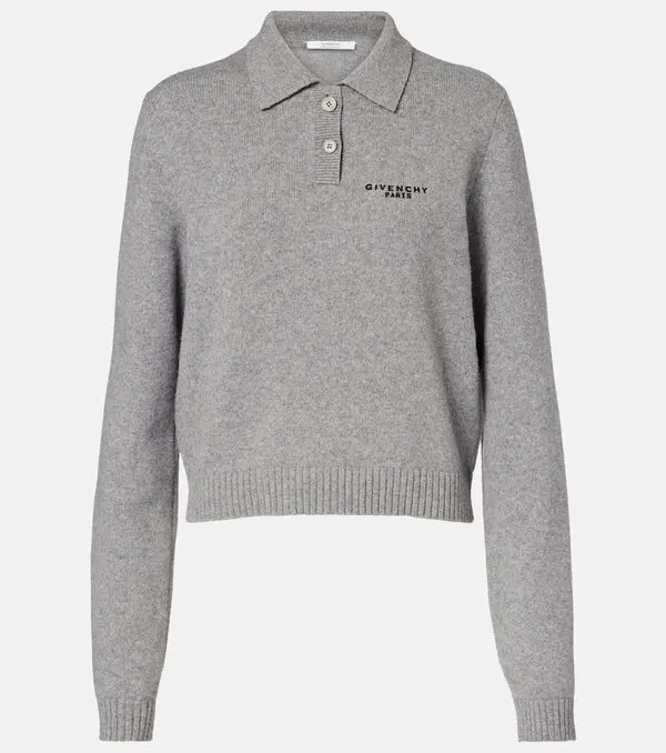 Givenchy Logo Wool And Cashmere Polo Sweater - Grey