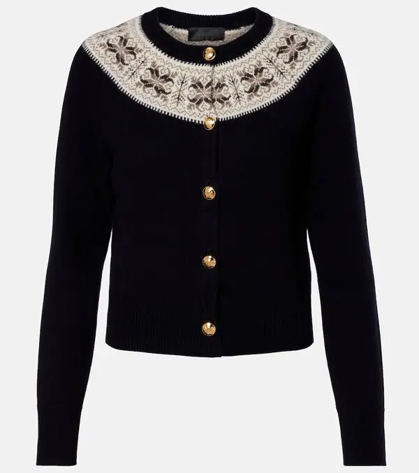 NILI LOTAN Josefa Fair Isle Cashmere Cardigan - Blue