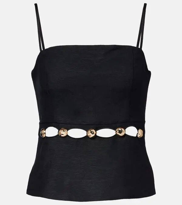 Simkhai Cutout Embellished Linen-blend Camisole - Black
