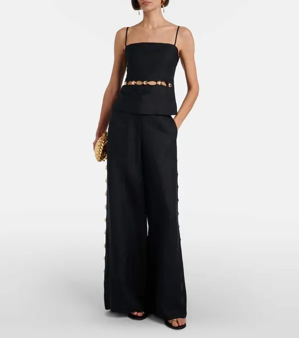 Simkhai Cutout Embellished Linen-blend Camisole - Black