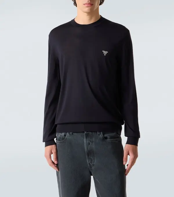 Prada Virgin Wool Crew Neck Sweater - Blue