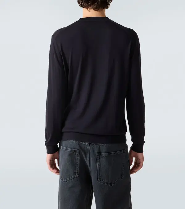 Prada Virgin Wool Crew Neck Sweater - Blue