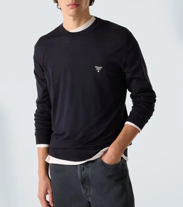 Prada Virgin Wool Crew Neck Sweater - Blue