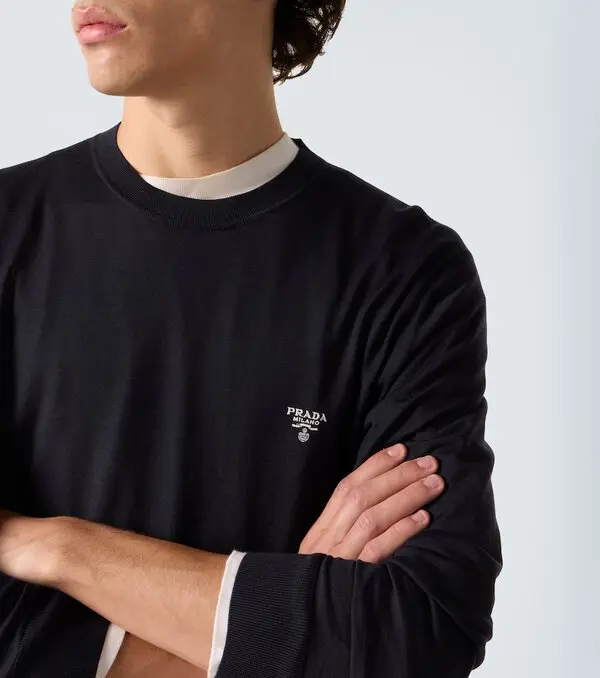 Prada Virgin Wool Crew Neck Sweater - Blue