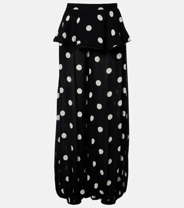 ADRIANA DEGREAS Solid Peplum Polka-dot Balloon Pants