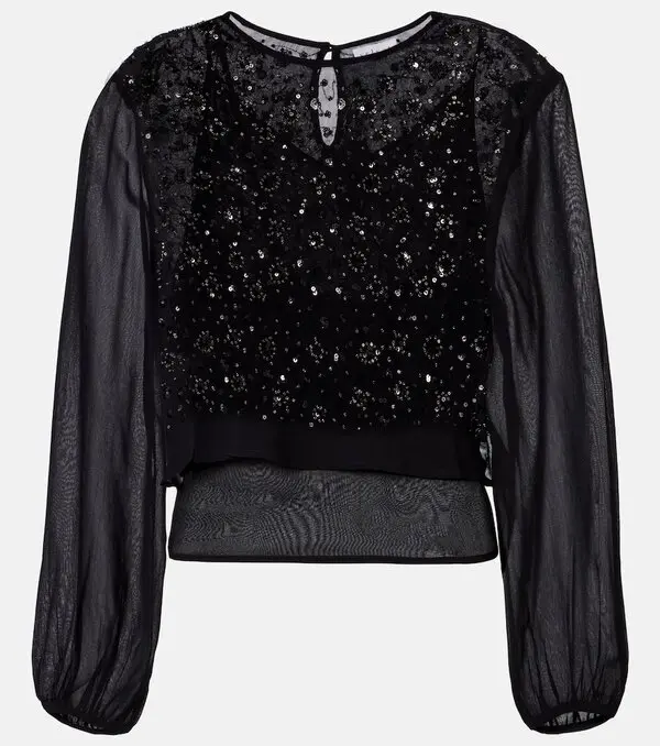 Velvet By Graham & Spencer Marlowe Sequinned Sheer Top - Black