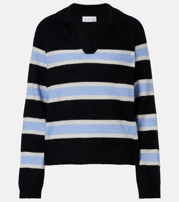 Velvet By Graham & Spencer Everbake Striped Polo Sweater - Black