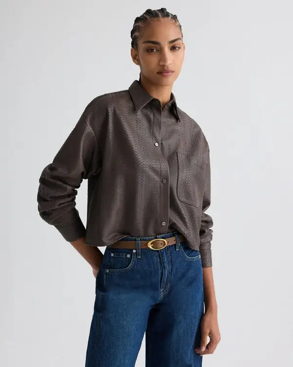 TWP Embossed Python Cropped Shirt