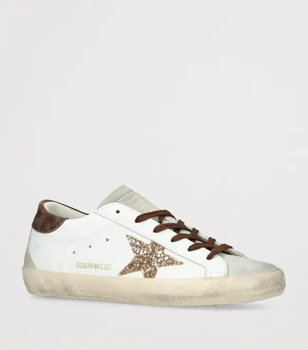GOLDEN GOOSE Leather Glittered Super-star Sneakers - White