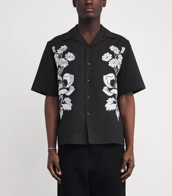 Commas Peonies Embroidered Short-sleeve Shirt - Black