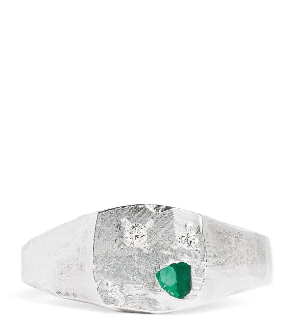 THE OUZE Sterling And Emerald Signet Ring - Silver
