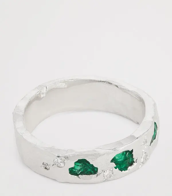 THE OUZE Sterling And Emerald Scatter Ring