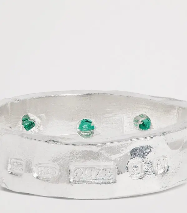 THE OUZE Sterling And Emerald Scatter Ring
