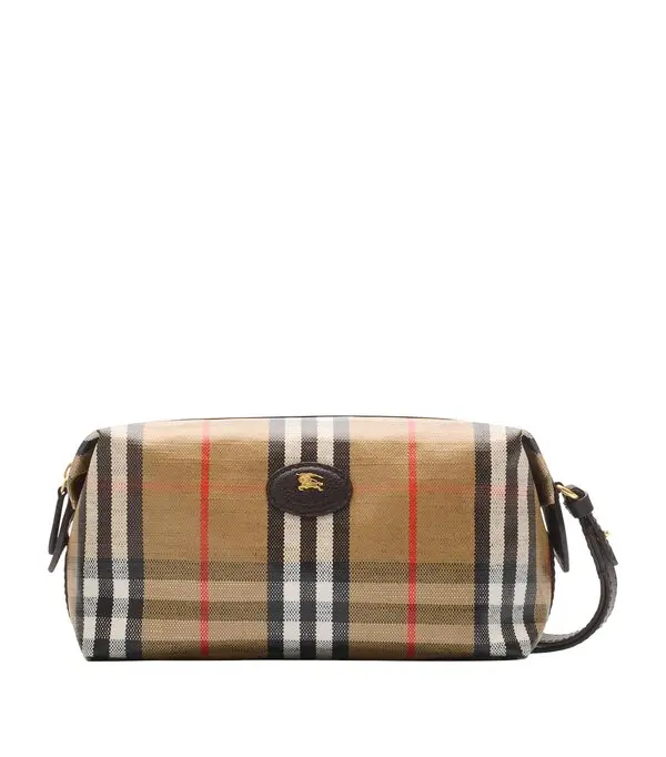 Burberry Leather-trim Check Highlands Travel Pouch - Beige
