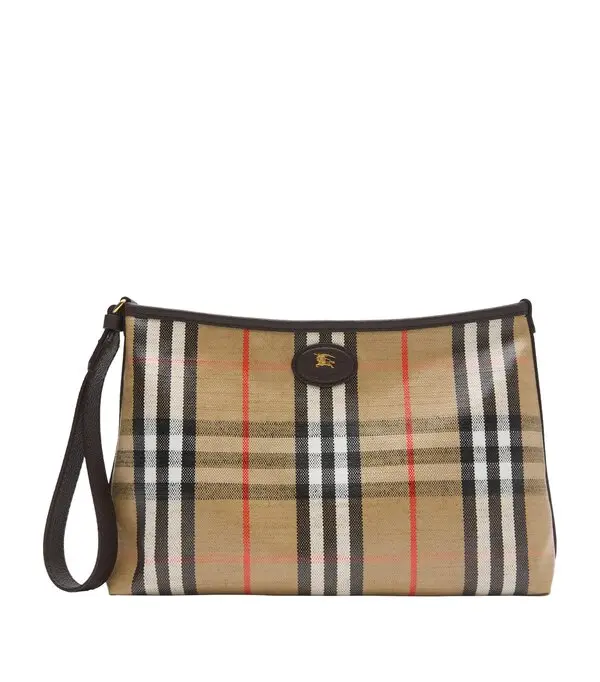 Burberry Leather-trim Check Highlands Pouch - Beige