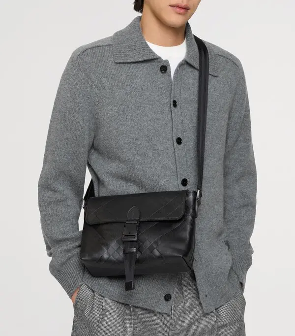 Burberry Check-embossed Leather Messenger Bag