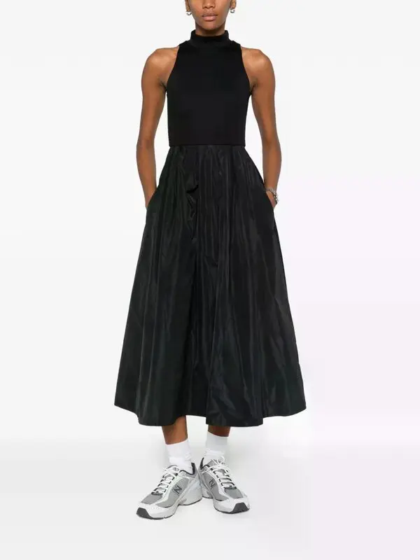 Maje Ribbed Knit & Satin Effect Midi Dress
