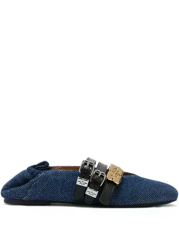 GANNI Buckled Denim Ballet Flats - Blue