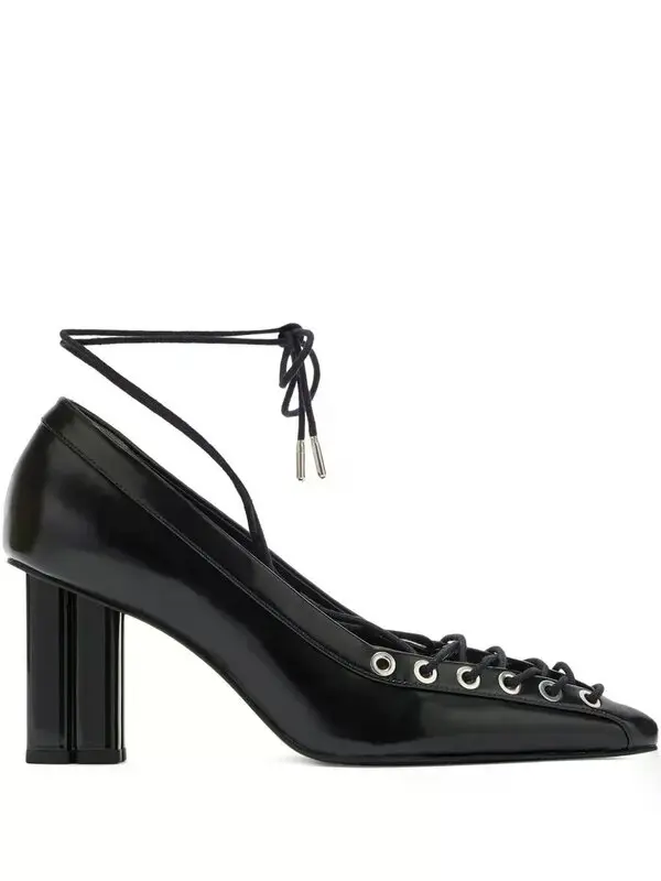 GANNI Lace-up Pointed Toe Block Heel Pumps