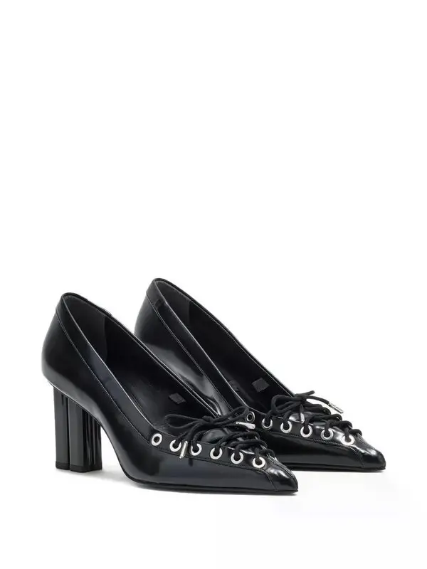 GANNI Lace-up Pointed Toe Block Heel Pumps