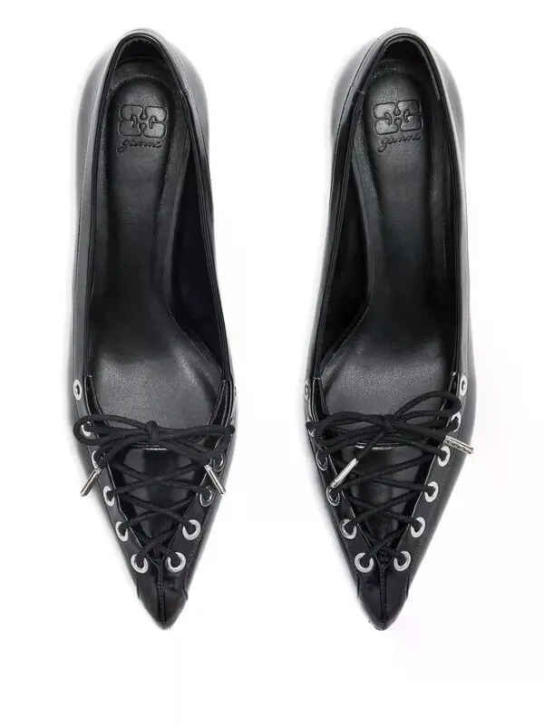GANNI Lace-up Pointed Toe Block Heel Pumps