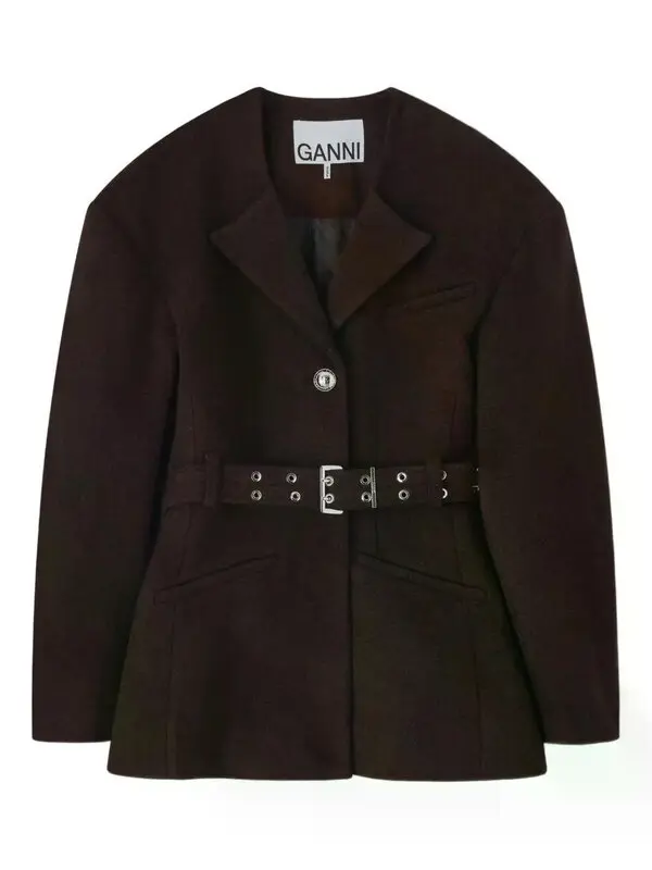 GANNI Belted Single-breasted Jacket - Brown
