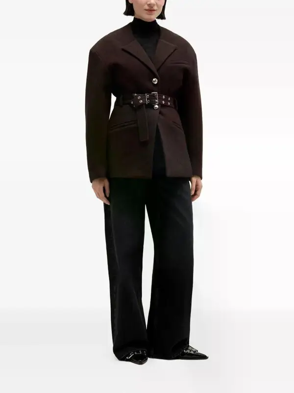 GANNI Belted Single-breasted Jacket - Brown