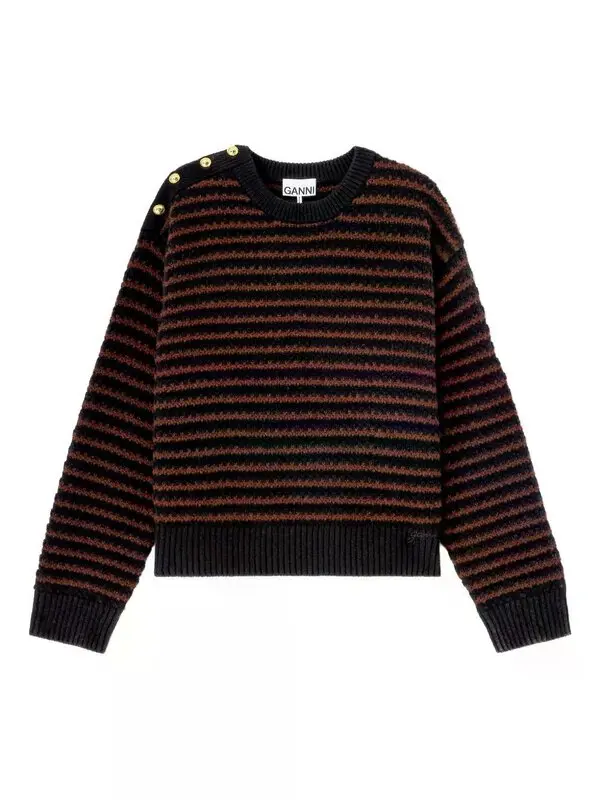 GANNI Striped Knitwear With Button Detail - Black