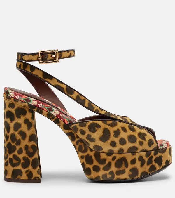 Etro 120 Leopard-print Canvas Platform Sandals